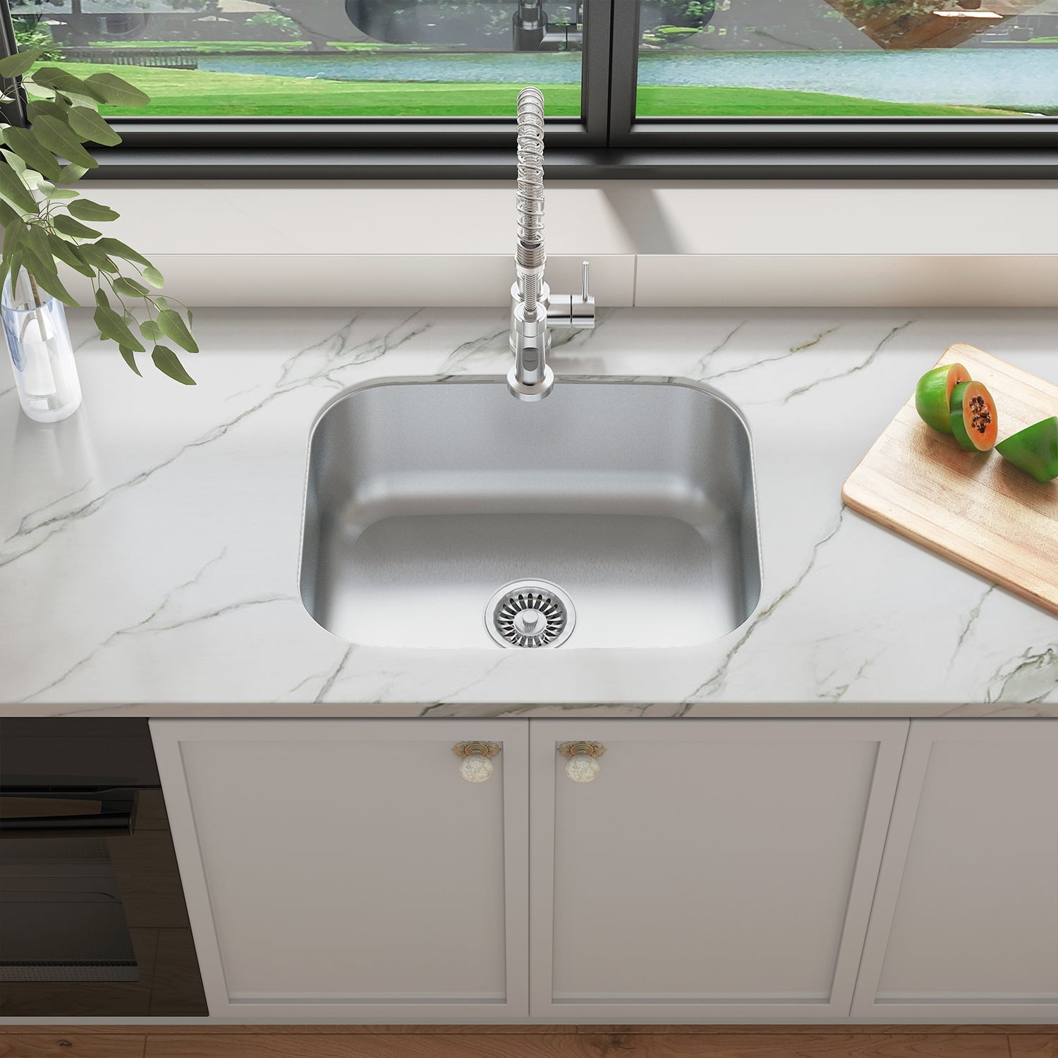 Sinber 23" Undermount Single Bowl 304 Stainless Steel Kitchen Sink ...