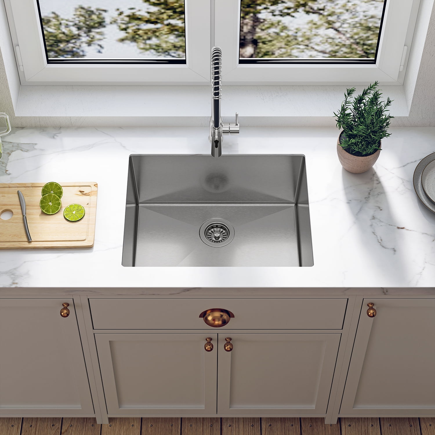 Sinber 23" x 18" x 9" Undermount Single Bowl Kitchen Sink with 18 Gauge ...
