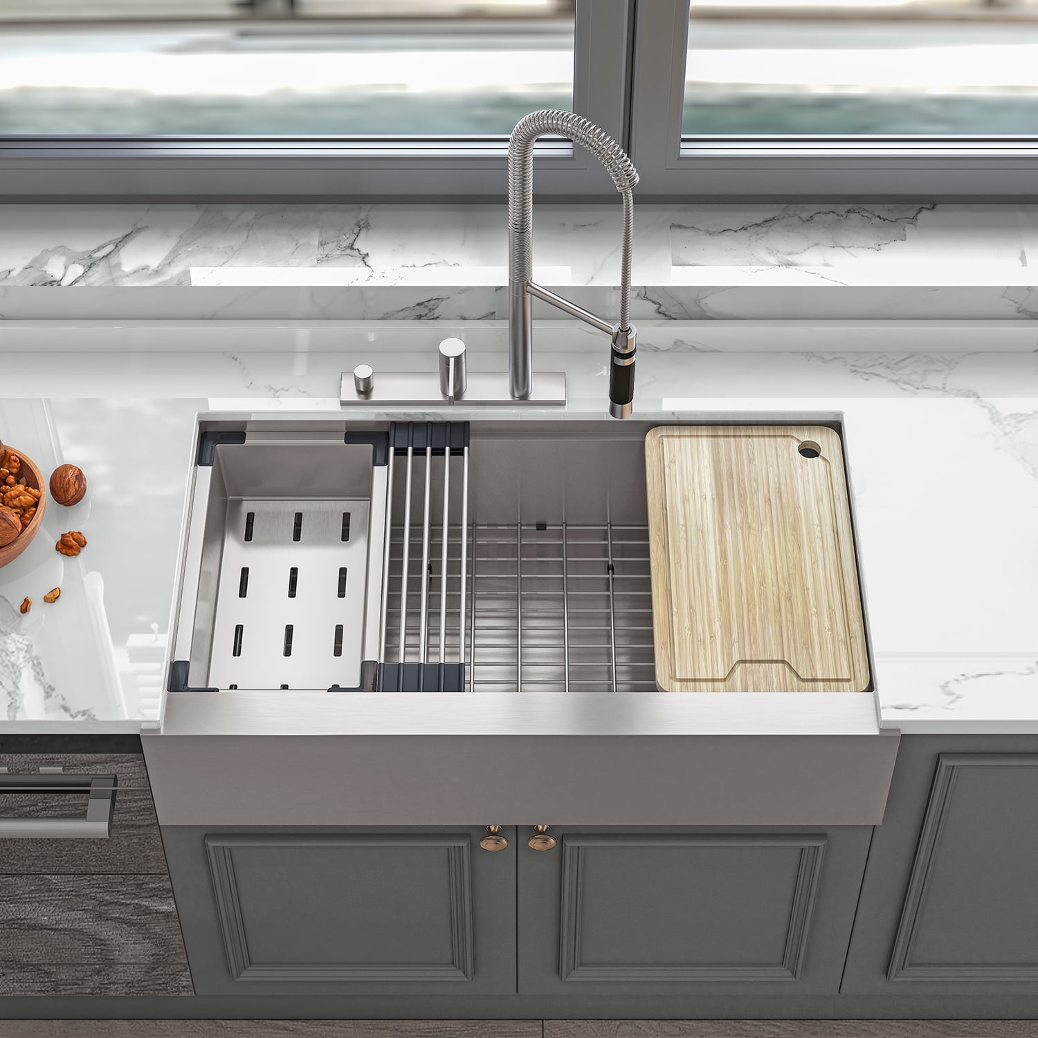 Sinber 36" x 20" x 10" Farmhouse Apron Single Bowl Workstation Kitchen ...