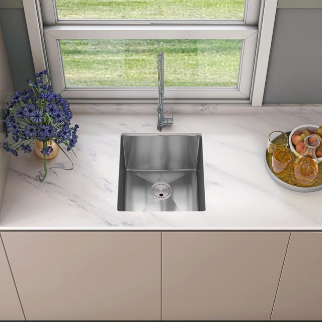 Sinber Undermount Single Bowl 304 Stainless Steel Kitchen Sink 16" x 18 ...
