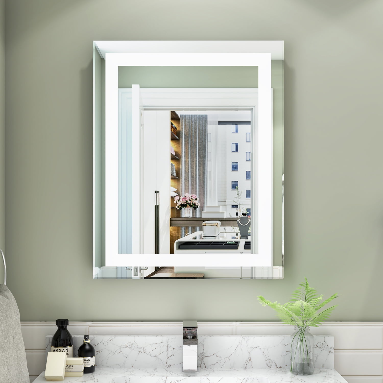 Sinber LED Lighted Vanity Mirror, Wall Mounted, Dimmable, Anti-Fog ...