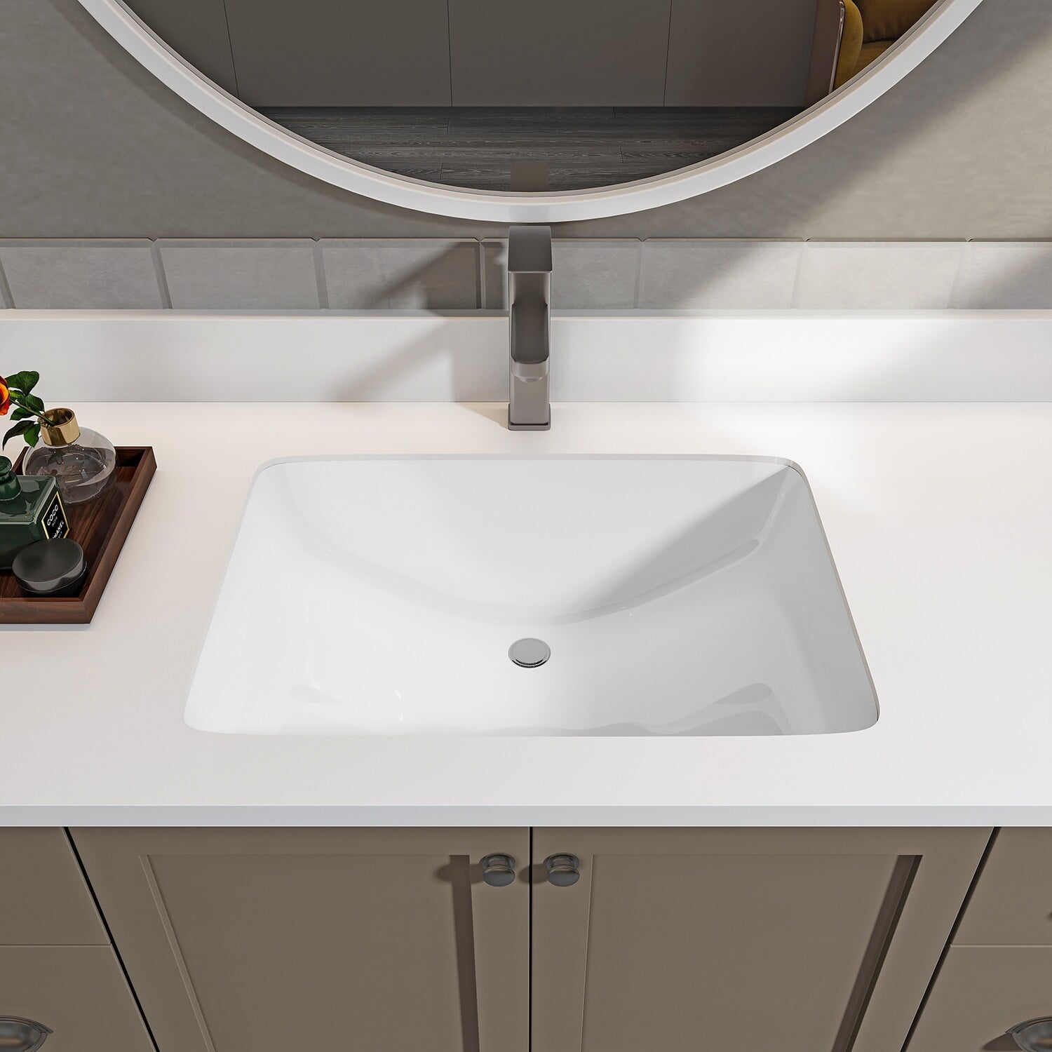 Sinber White Ceramic Bathroom Vanity Undermount Sink - 20.87'' x 14.72 ...