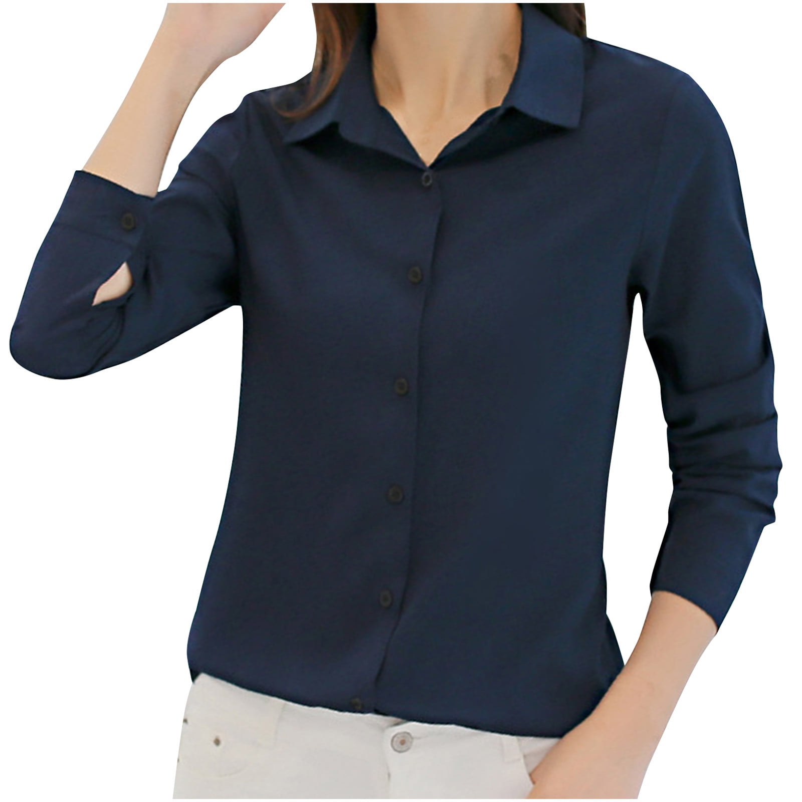 Smart Blouses for Women Long Sleeve Business Shirt Button Down Office ...