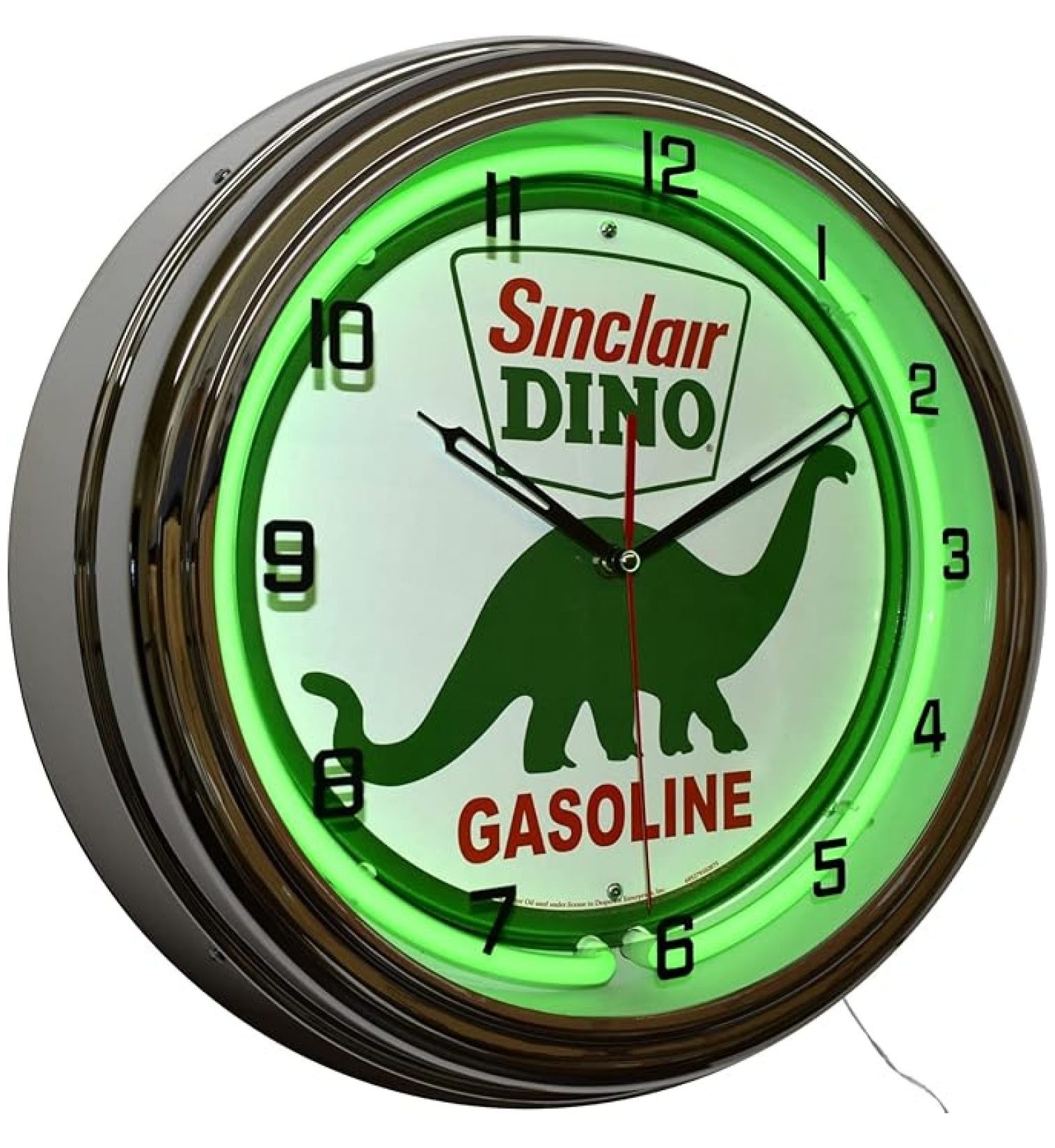 Sinclair Dino Dinosaur 15" Green Neon Light Wall Clock with Vintage Tin ...