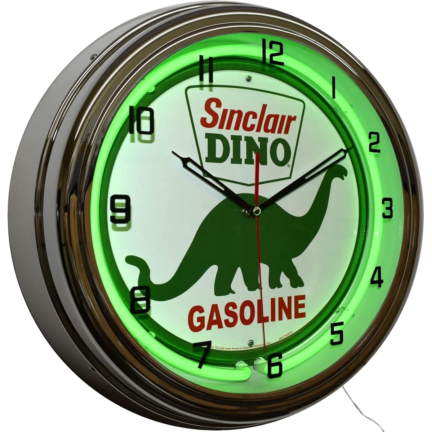 Sinclair Dino Dinosaur 15" Green Neon Light Wall Clock with Vintage Tin Metal Gasoline and Oil ...