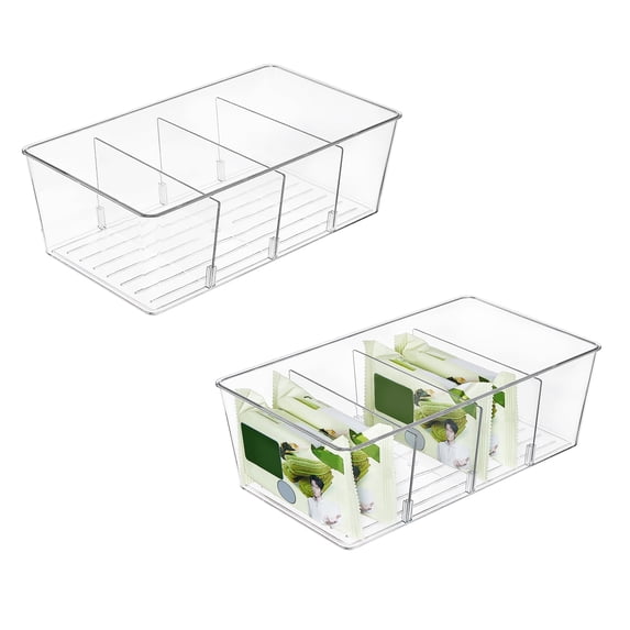 Sindcom 2 Pack Food Storage Organizer Bin, Clear Plastic Pantry Bins, 4 ...