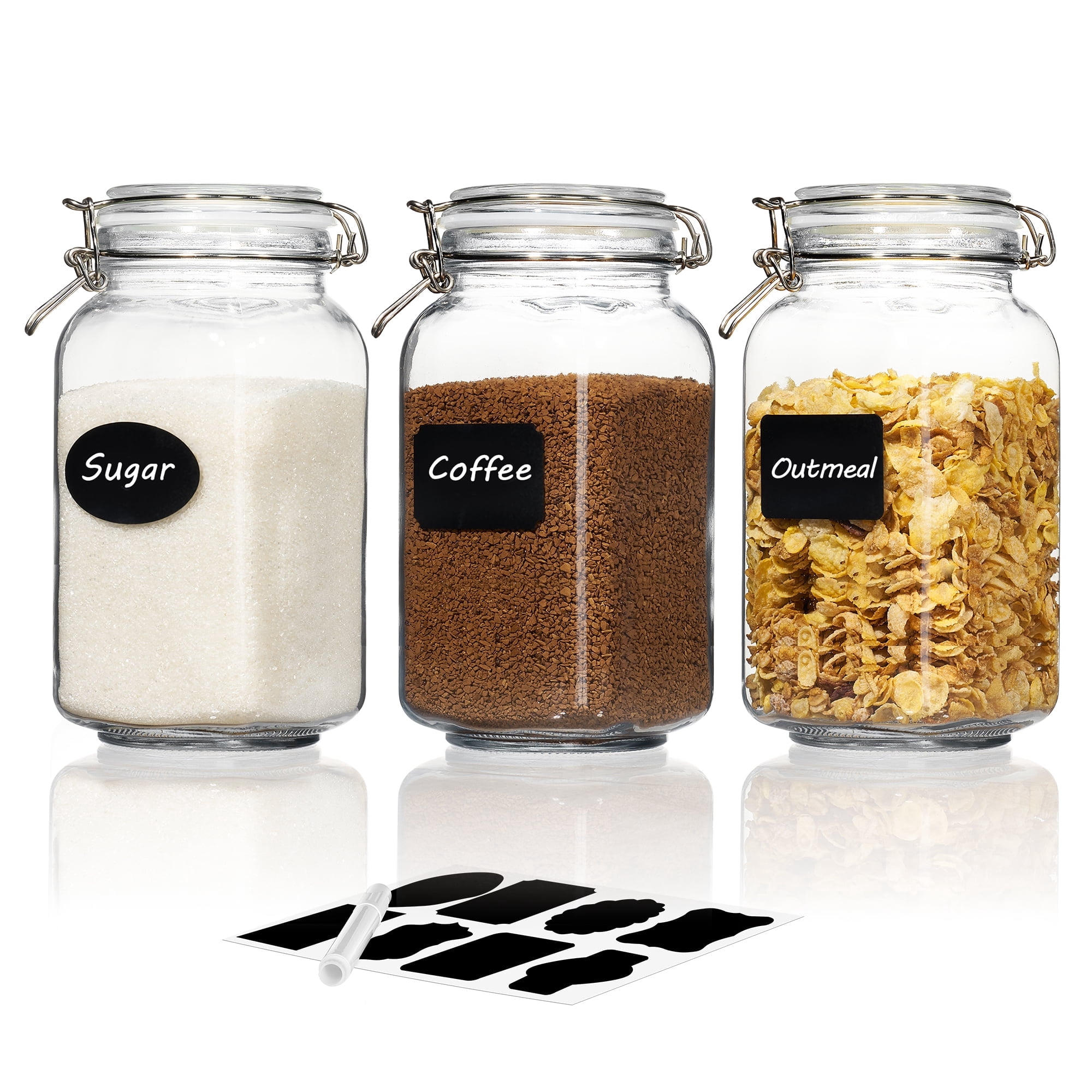 Sindcom 50oz Airtight Glass Jars with Lids, 3 PCS Food Storage Canister ...