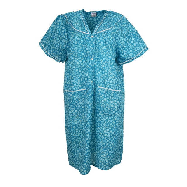 Sindrella Women's Cotton Blend Snap Front Duster Robe With Pocket ...