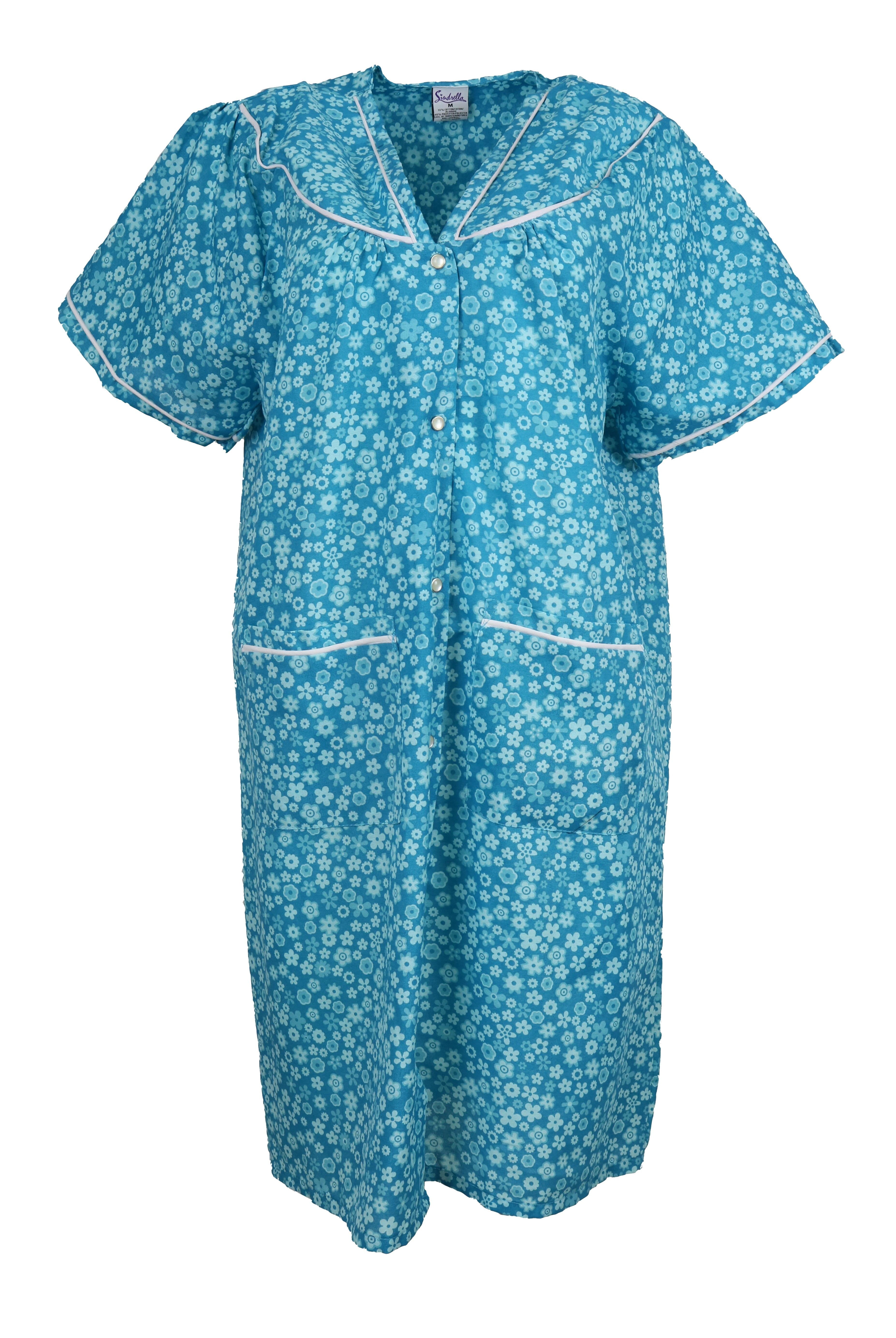 Sindrella Women's Cotton Blend Snap Front Duster Robe With Pocket ...