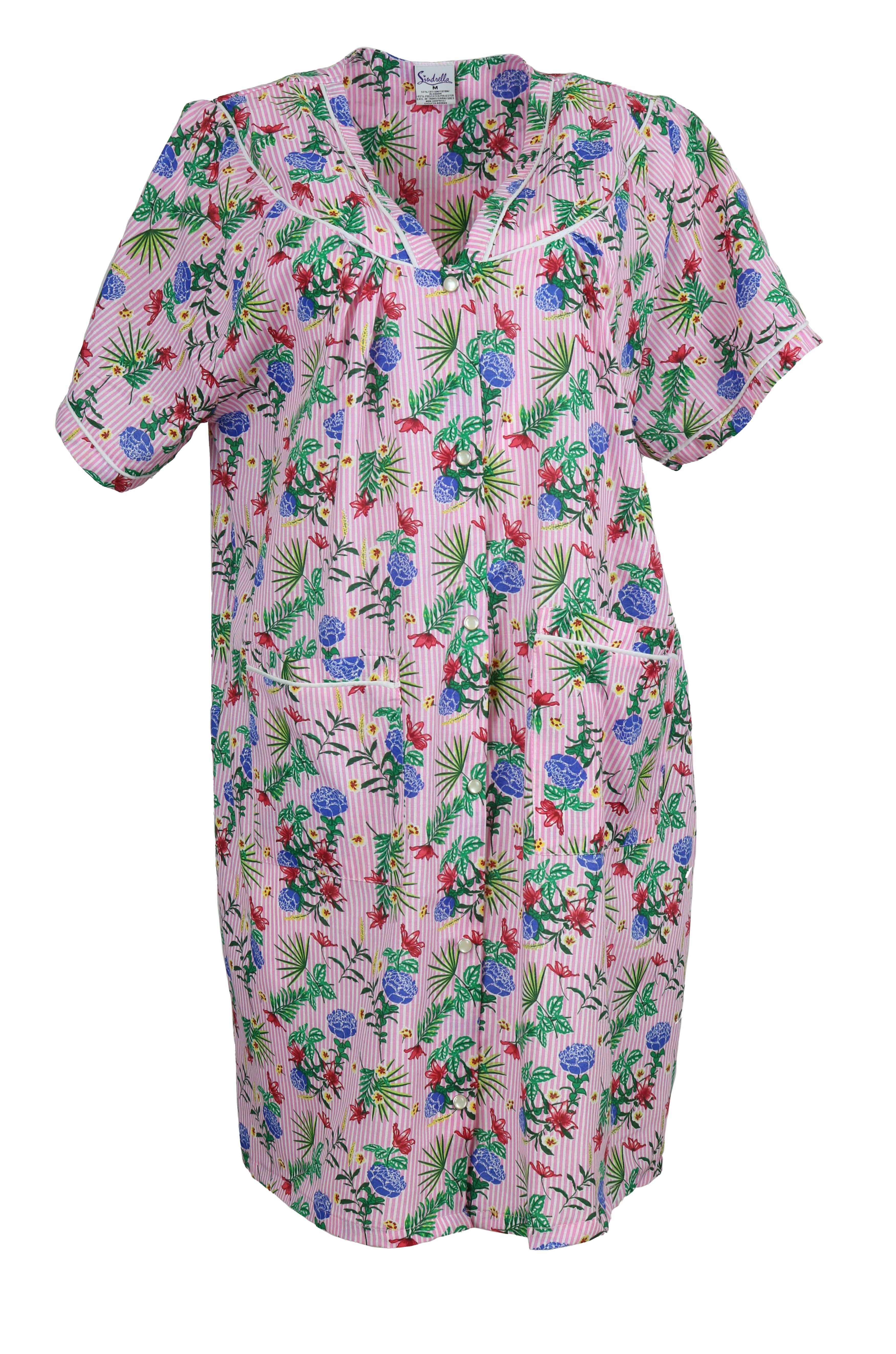 Sindrella Women's Cotton Blend Snap Front Duster Robe With Pocket ...