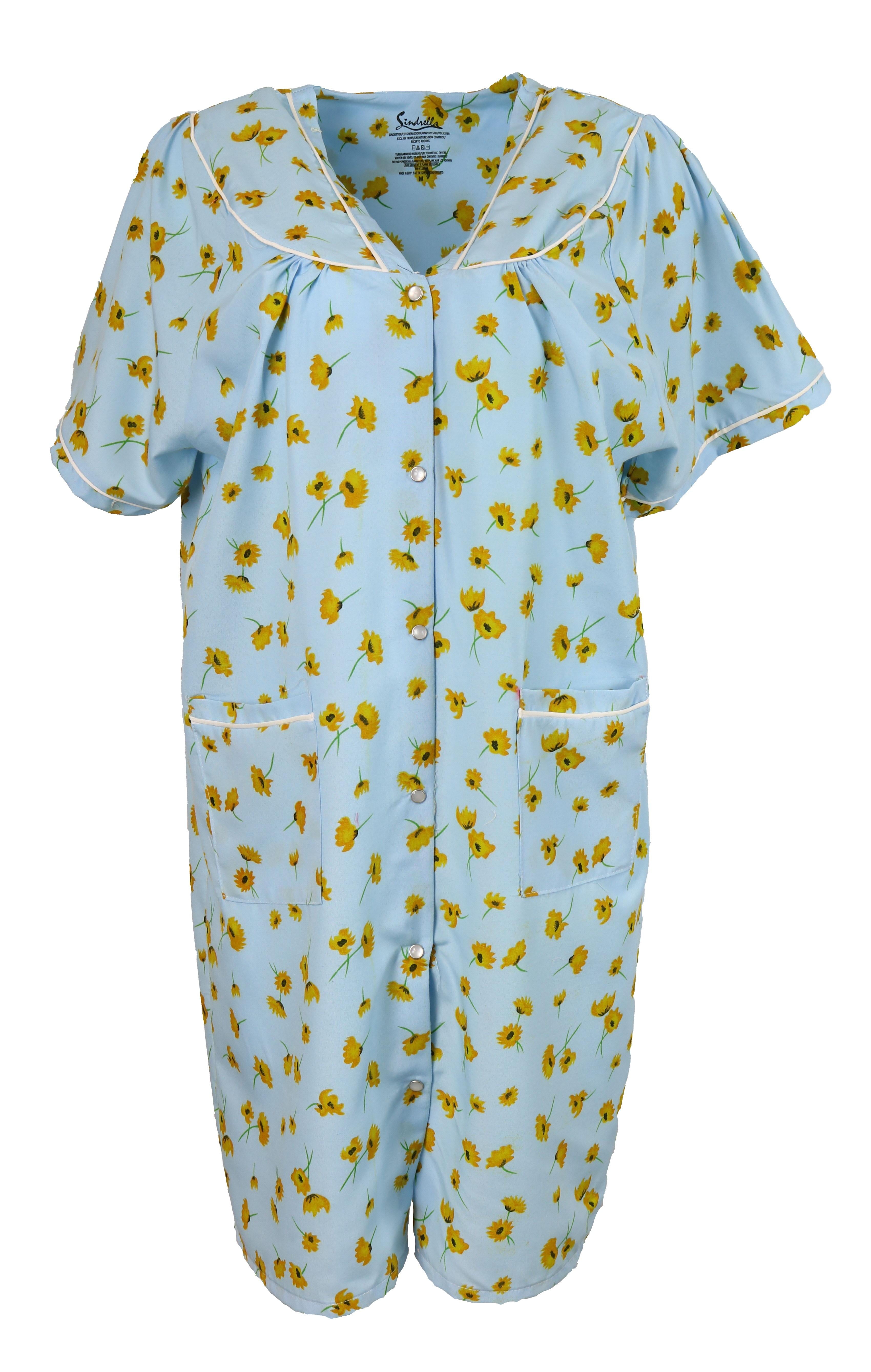 Sindrella Women's Plus Size Cotton Blend Snap Front Duster Robe With Pocket - Blue Orange Cosmos ...