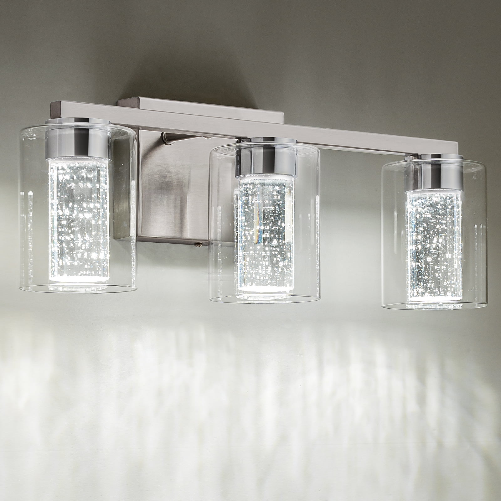 SineRise 3-Light Brushed Nickel Vanity Light with 3 Color Modes (3000K ...