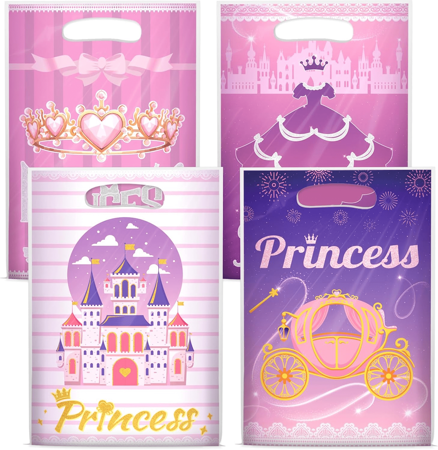 Sinekong 100 pcs Princess Party Favor Bags, Pink Princess Castle Crown ...