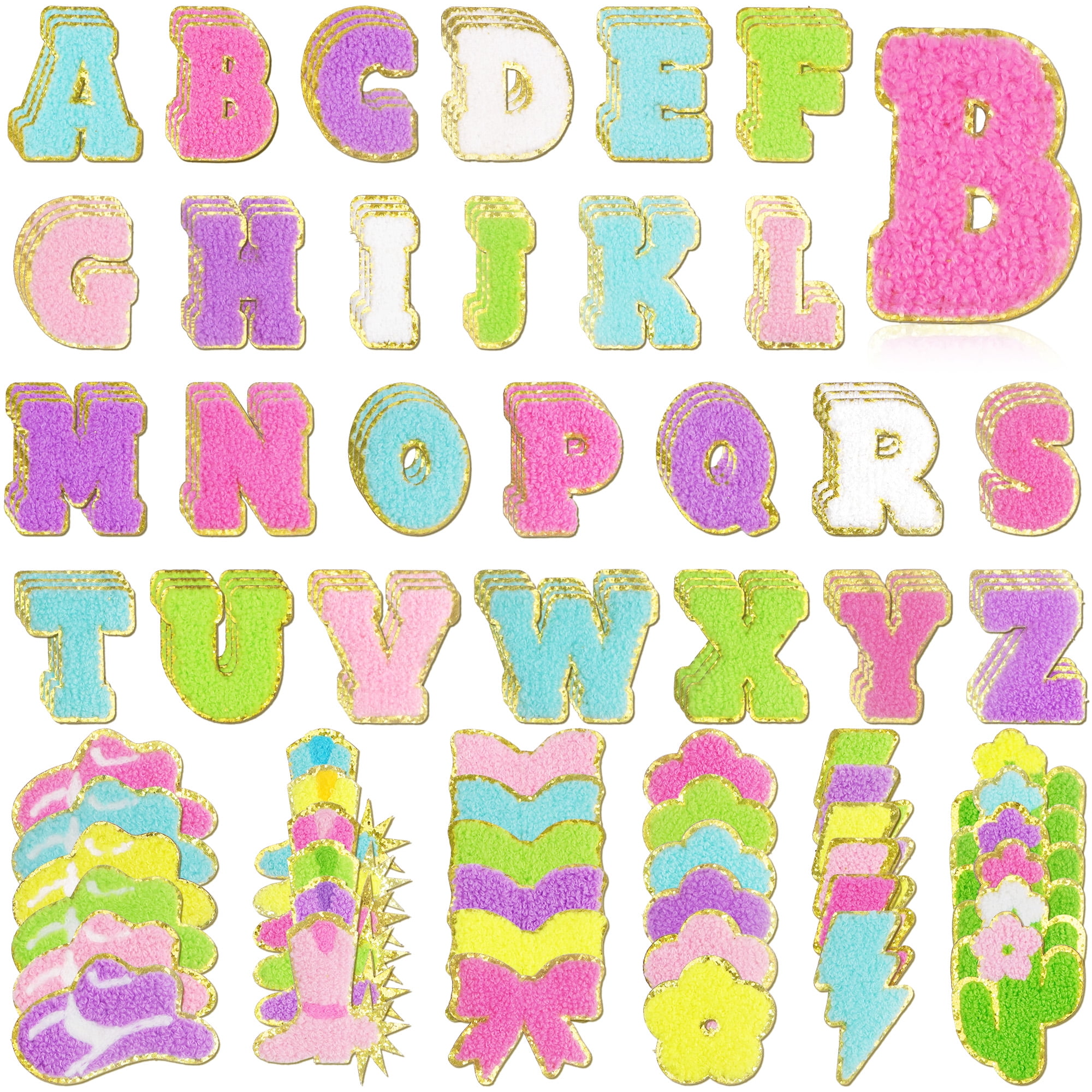 Sinekong 114Pcs Chenille Letters Patches, Rainbow Preppy Self Adhesive ...