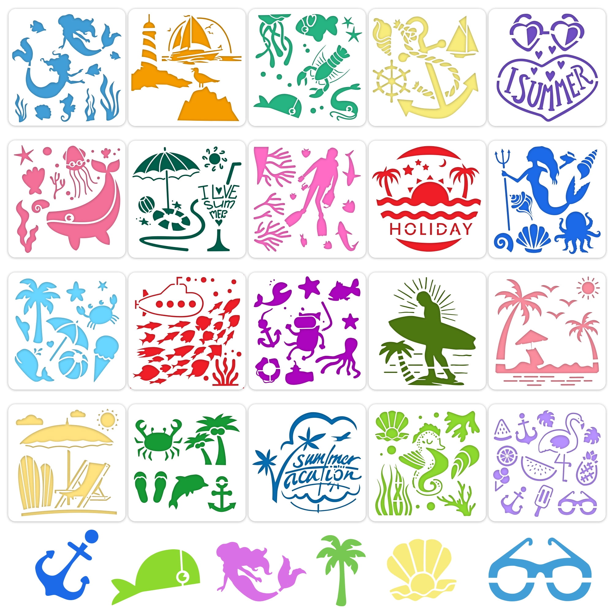 Sinekong 20Pcs 8in Hawaii Stencils, Reusable Summer Beach Stencils ...