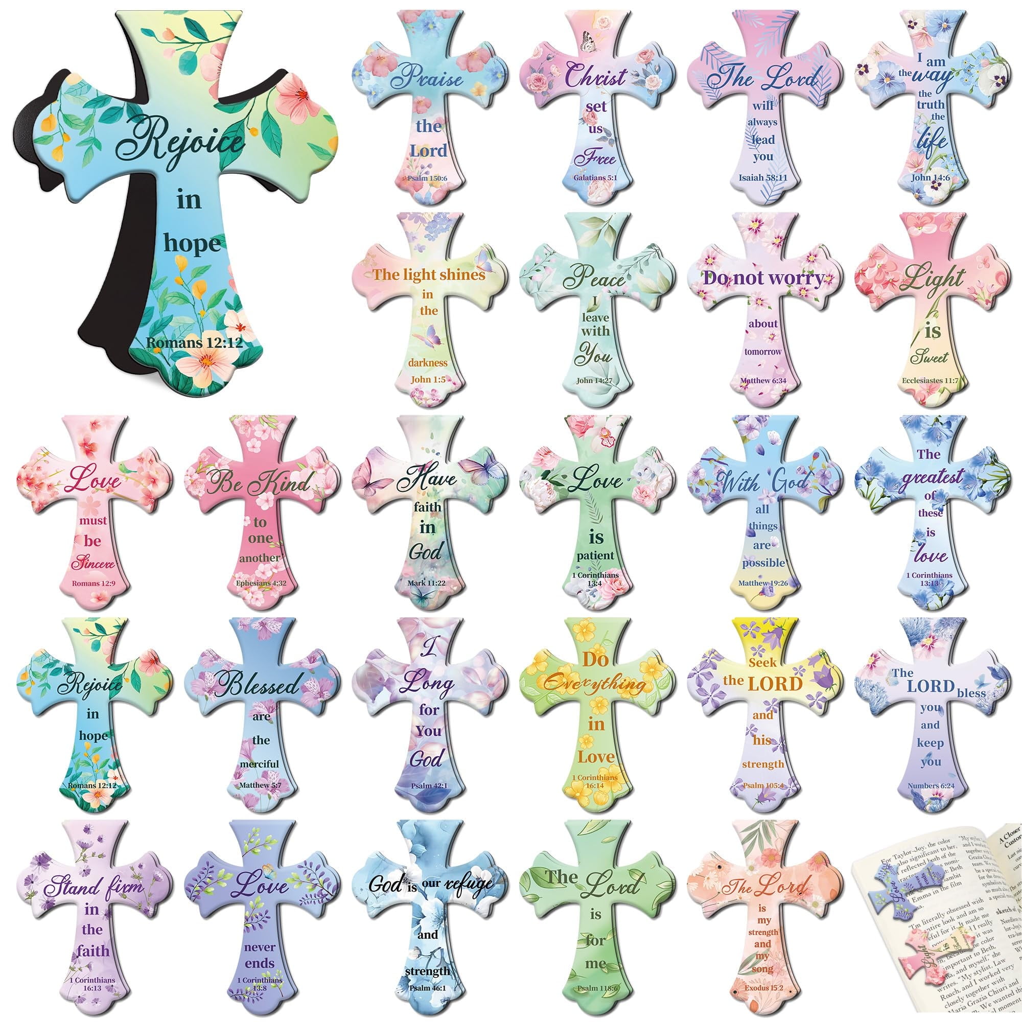 Sinekong 50Pcs Christian Magnetic Bookmarks, Floral Cross Bookmarks ...