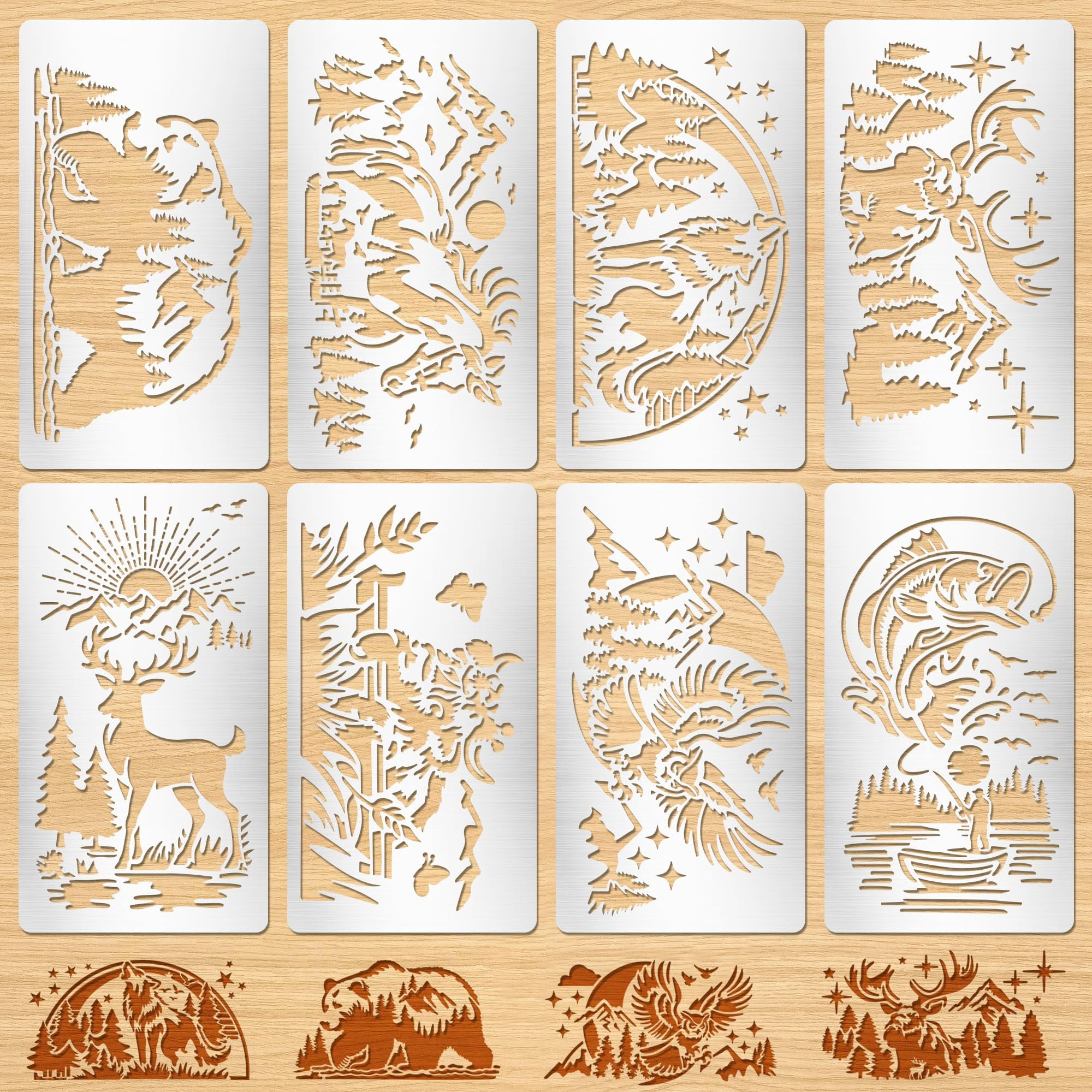 Sinekong 8PCS Metal Stencils, Forest Animal Stencil, Bear Deer Wildlife ...