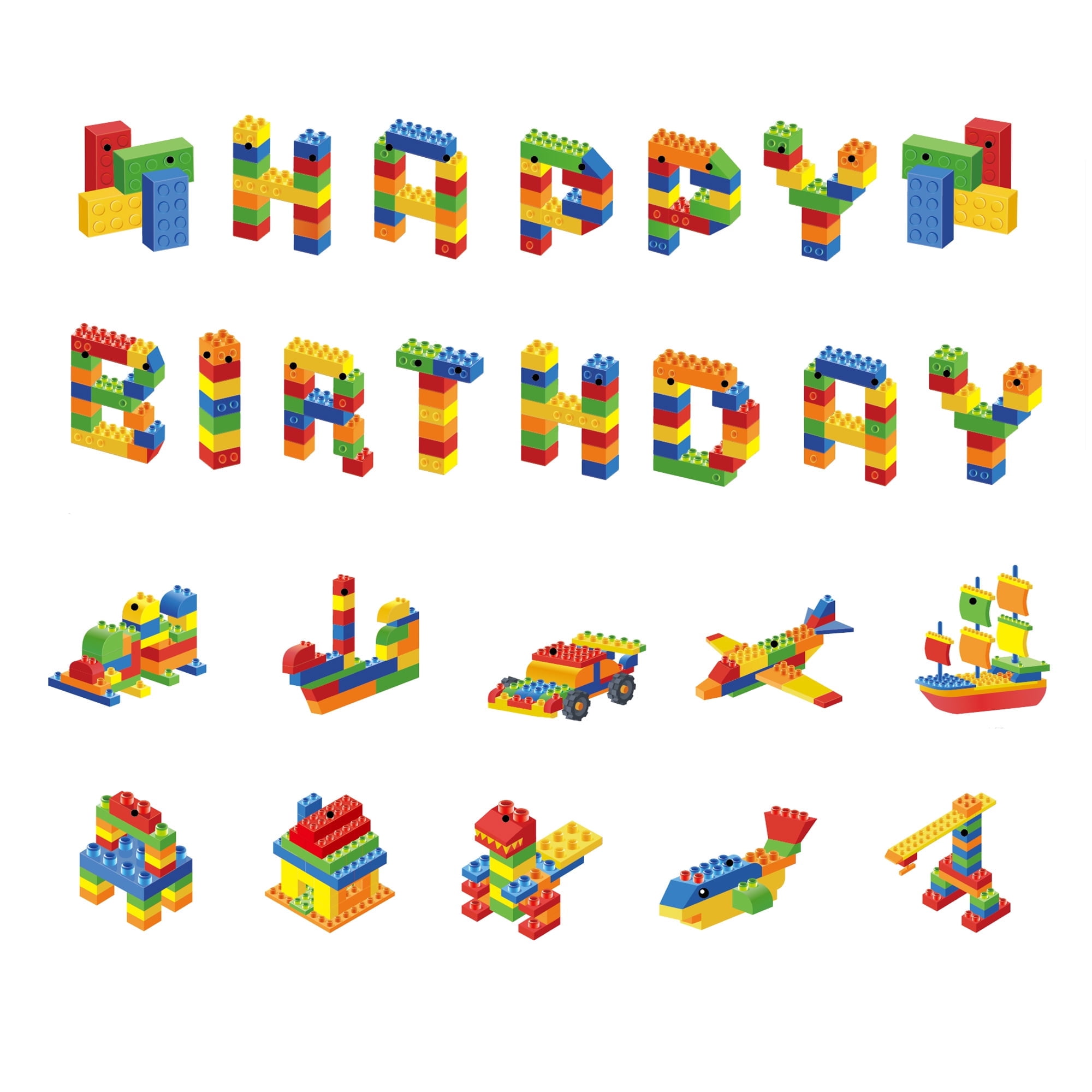 Sinekong Building Block Birthday Party Decorations, Brick Themed Happy ...