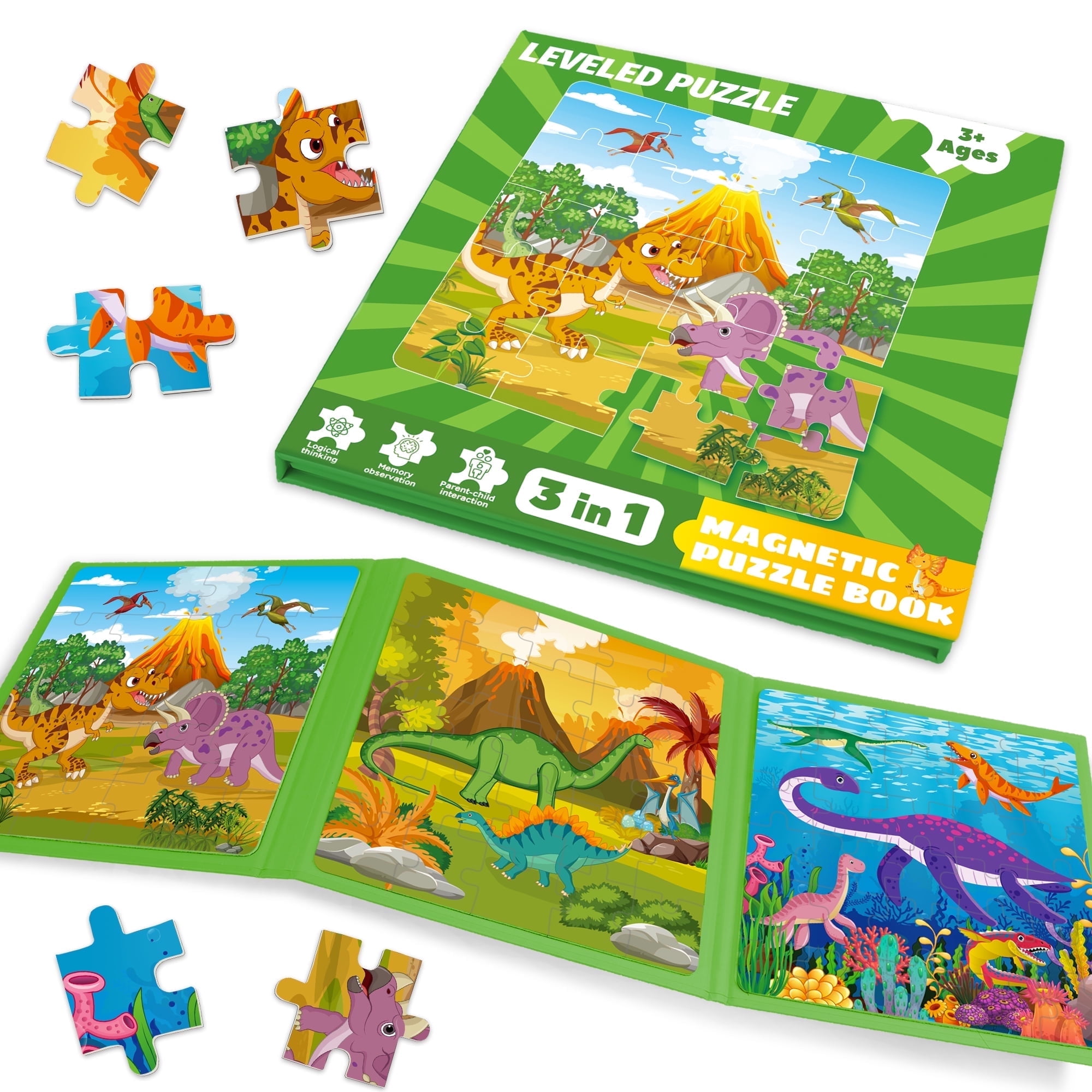 Sinekong Dinosaur Magnetic Puzzles for Kids 4-6 Boys, 3 in 1 Travel ...