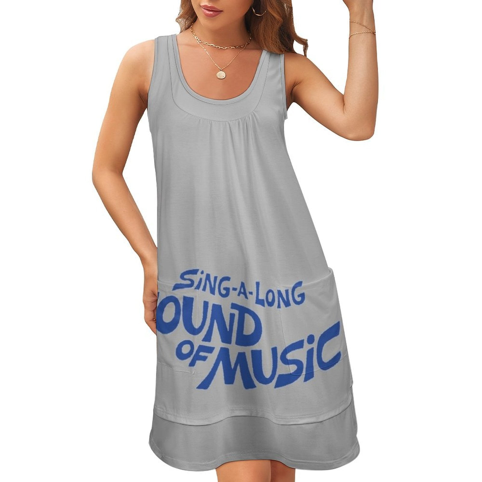 Sing A Long Sound Of Music Sleeveless U-Neck Fake Two Piece Dress ...
