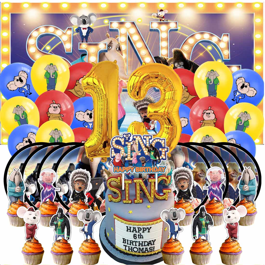 Sing Movie Balloons Party Supplies 13th Decor Tableware Birthday Cake ...