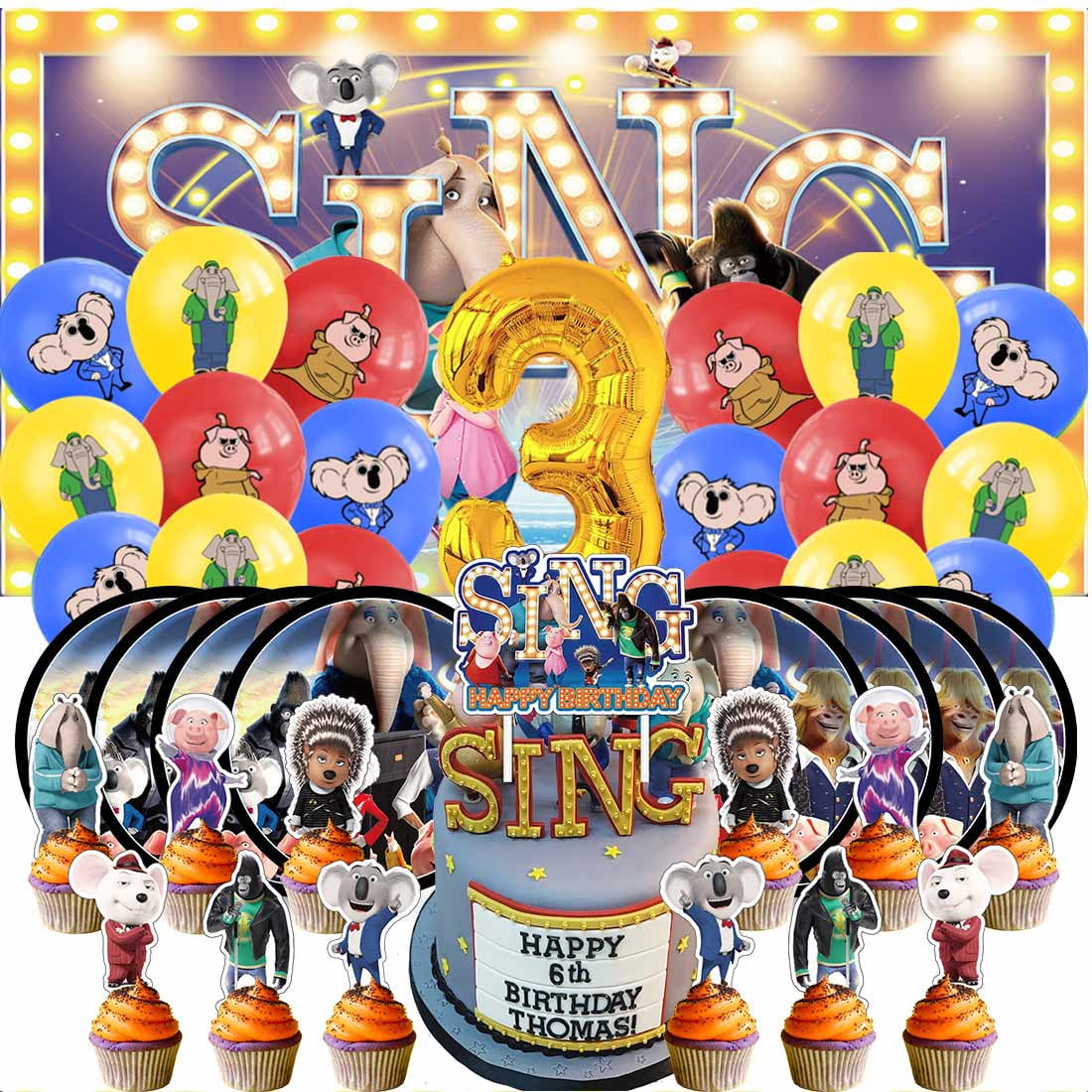 Sing Movie Balloons Party Supplies 3rd Decor Tableware Birthday Cake ...