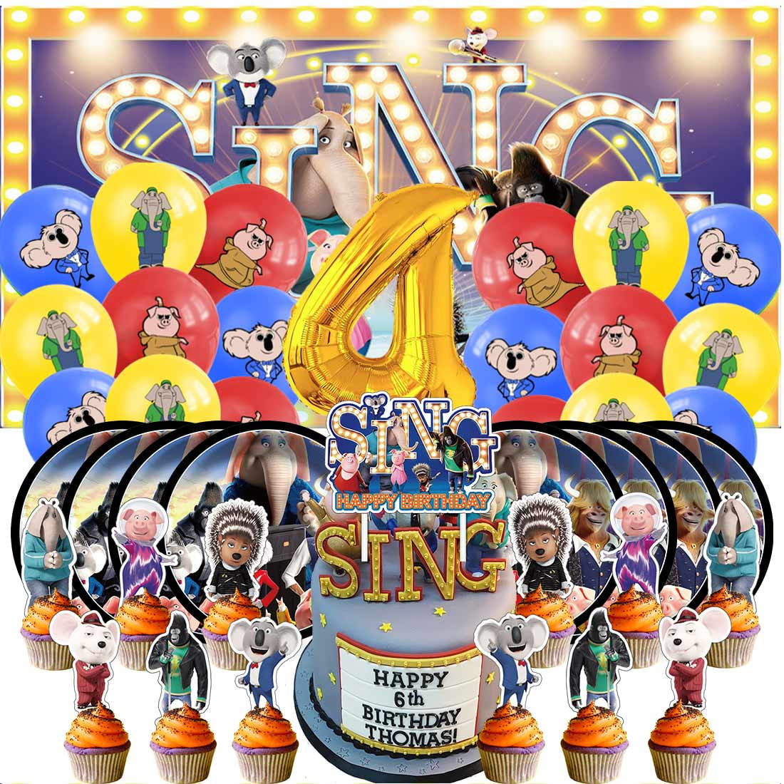 Sing Movie Balloons Party Supplies 4th Decor Tableware Birthday Cake ...