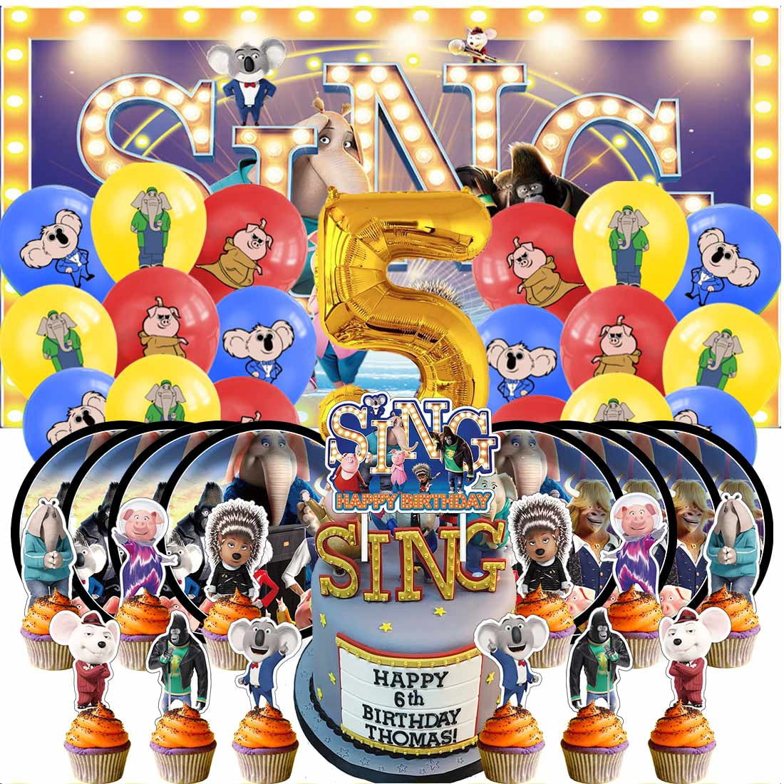 Sing Movie Balloons Party Supplies 5th Decor Tableware Birthday Cake ...