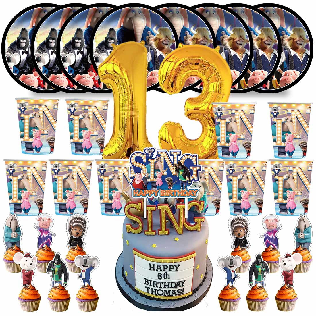 Sing Movie Birthday 13th Cups Party Supplies Plates Fans Decorations ...