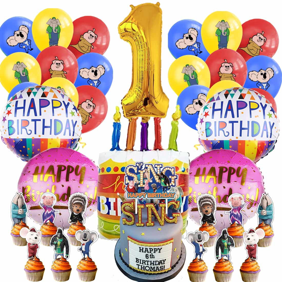 Sing Movie Party Supplies 1st Decor Kit Balloons Birthday Cake Topper ...