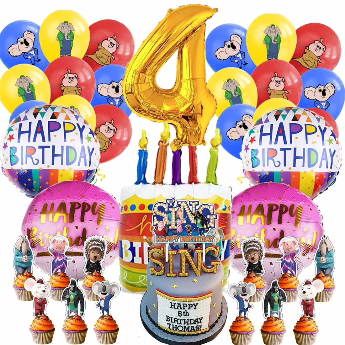 Sing Movie Party Supplies 4th Decor Kit Balloons Birthday Cake Topper ...