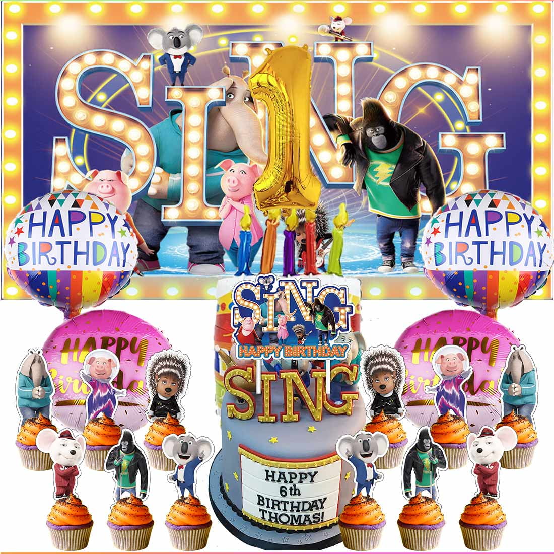 Sing Movie Party Supplies Decor 1st Kit Balloons Birthday Cake Topper ...