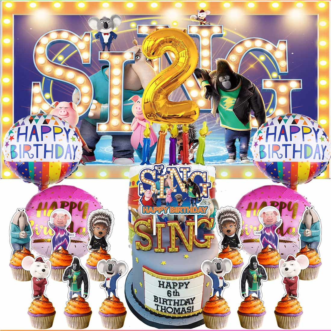 Sing Movie Party Supplies Decor 2nd Kit Balloons Birthday Cake Topper ...
