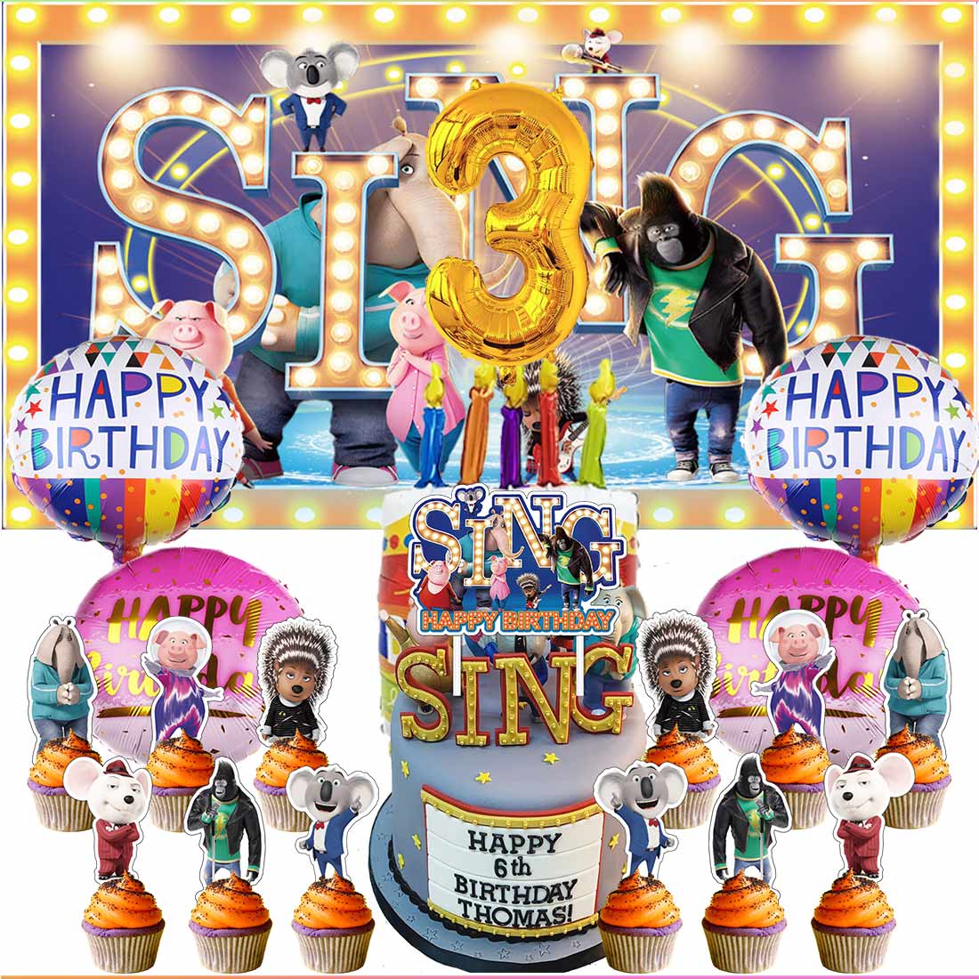 Sing Movie Party Supplies Decor 3rd Kit Balloons Birthday Cake Topper ...