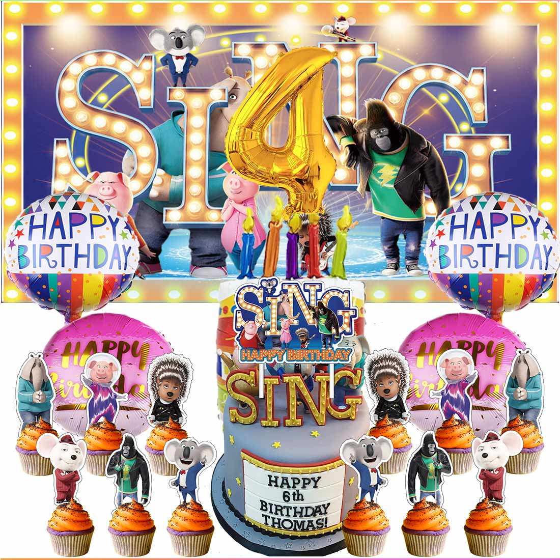 Sing Movie Party Supplies Decor 4th Kit Balloons Birthday Cake Topper ...