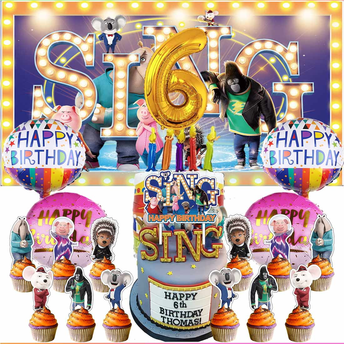 Sing Movie Party Supplies Decor 6th Kit Balloons Birthday Cake Topper ...
