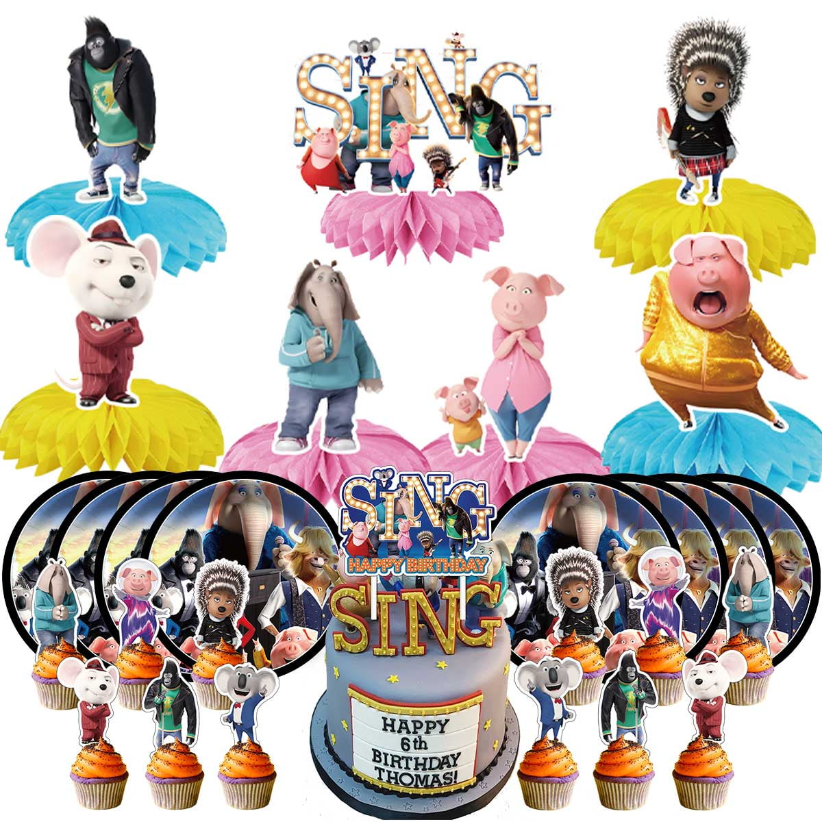 Sing Movie Party Supplies Decor Plates Fans Decorations Honeycomb ...