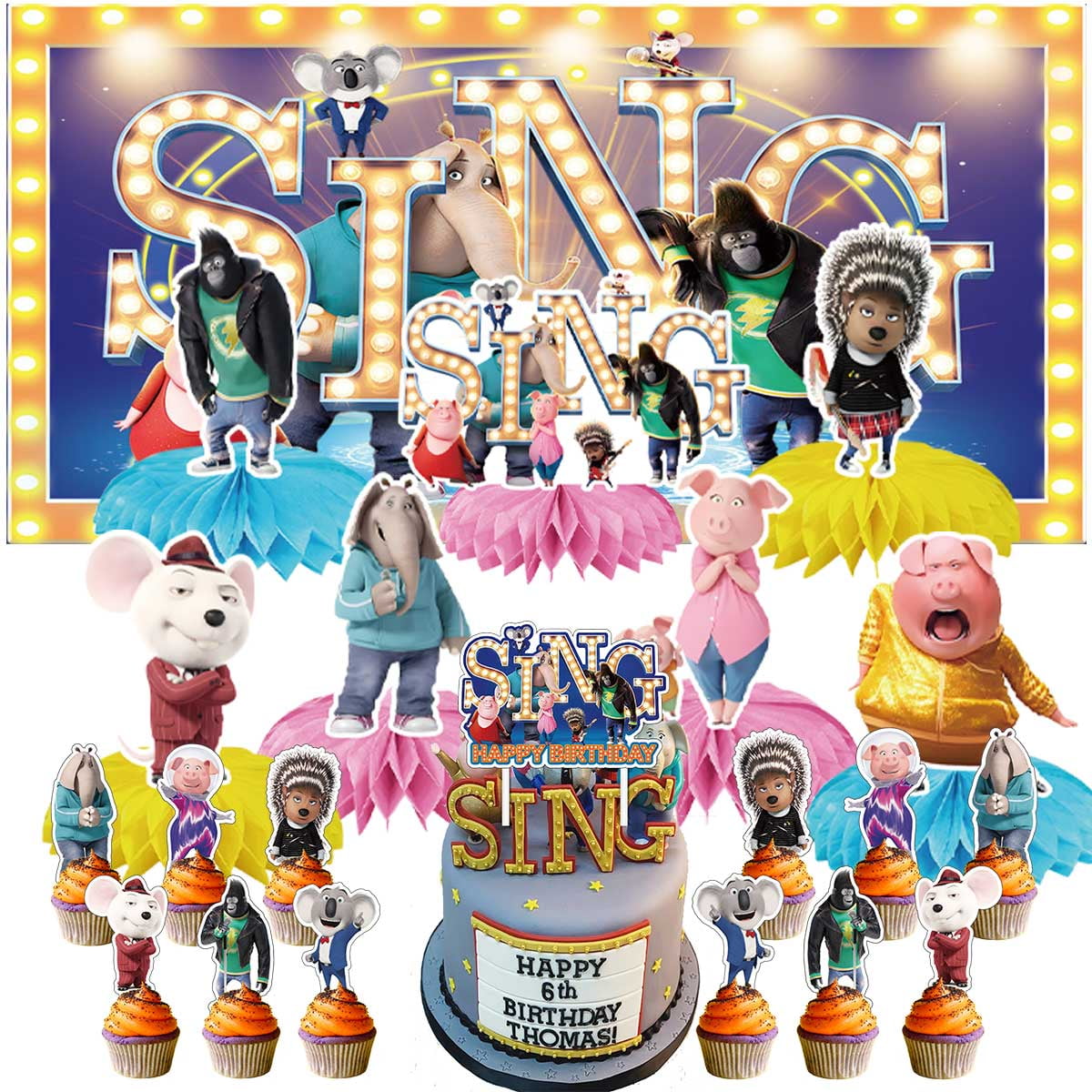 Sing Movie Party Supplies Honeycomb Centerpieces Table Toppers Backdrop ...