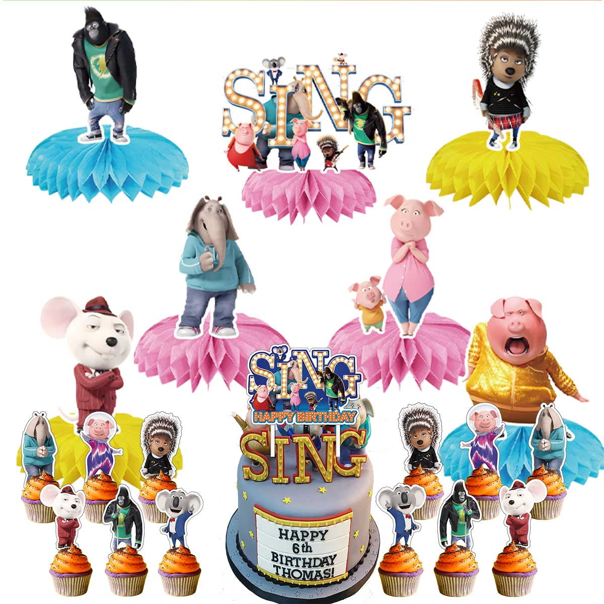 Sing Movie Party Supplies Honeycomb Centerpieces Table Toppers Cake ...
