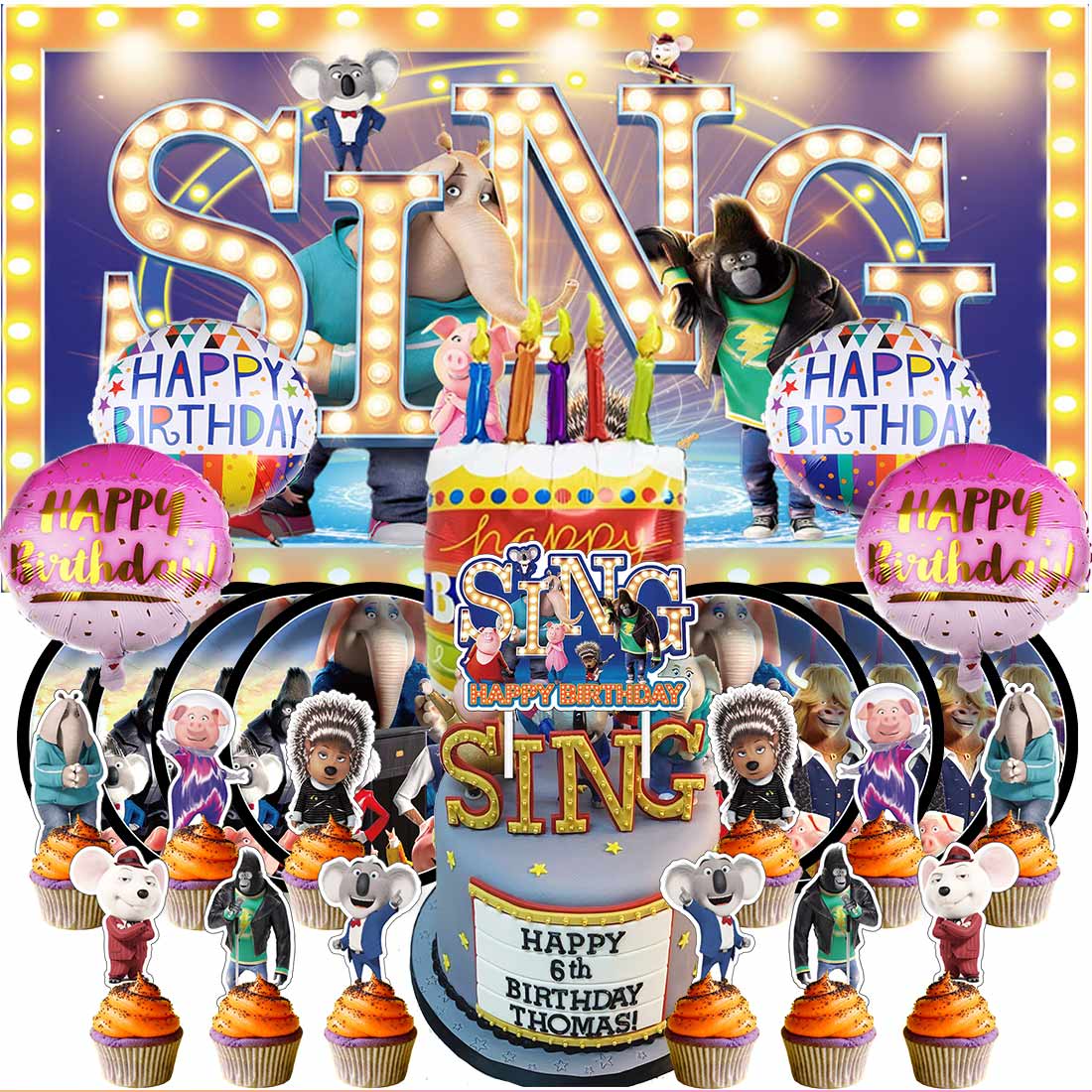 Sing Movie Supplies Plates Decoration Backdrop Banner Birthday Decor ...