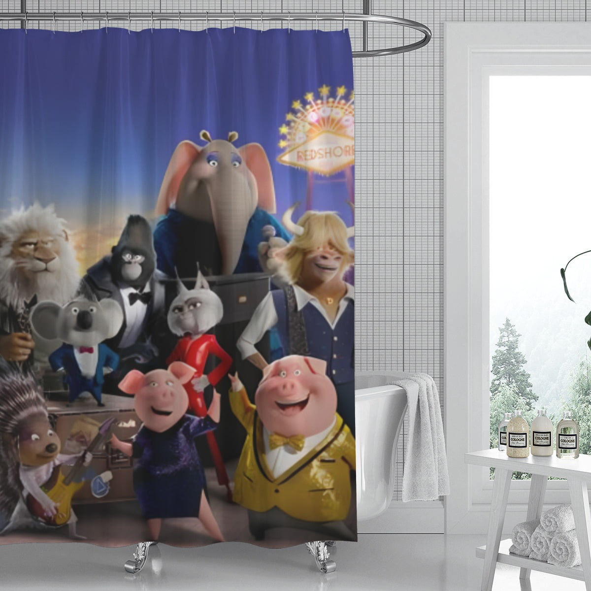 Sing shower curtain features an iconic print, is waterproof and easy to ...