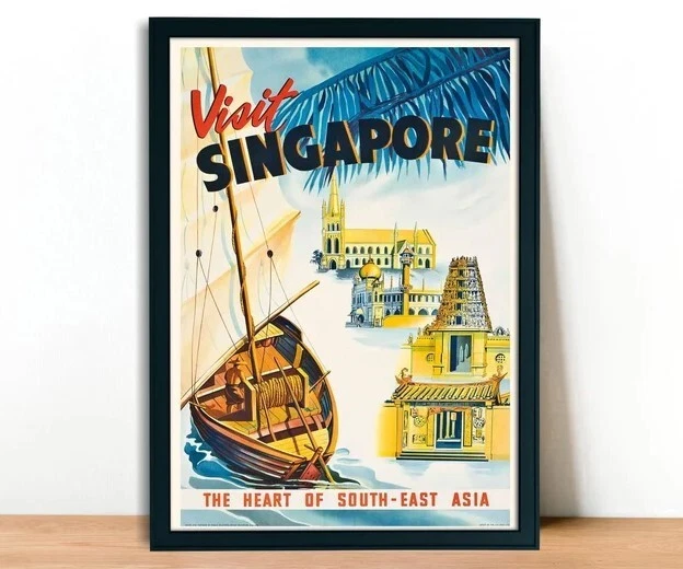 Singapore The Heart Of Southeast Asia Vintage Travel Poster NO FRAMED ...