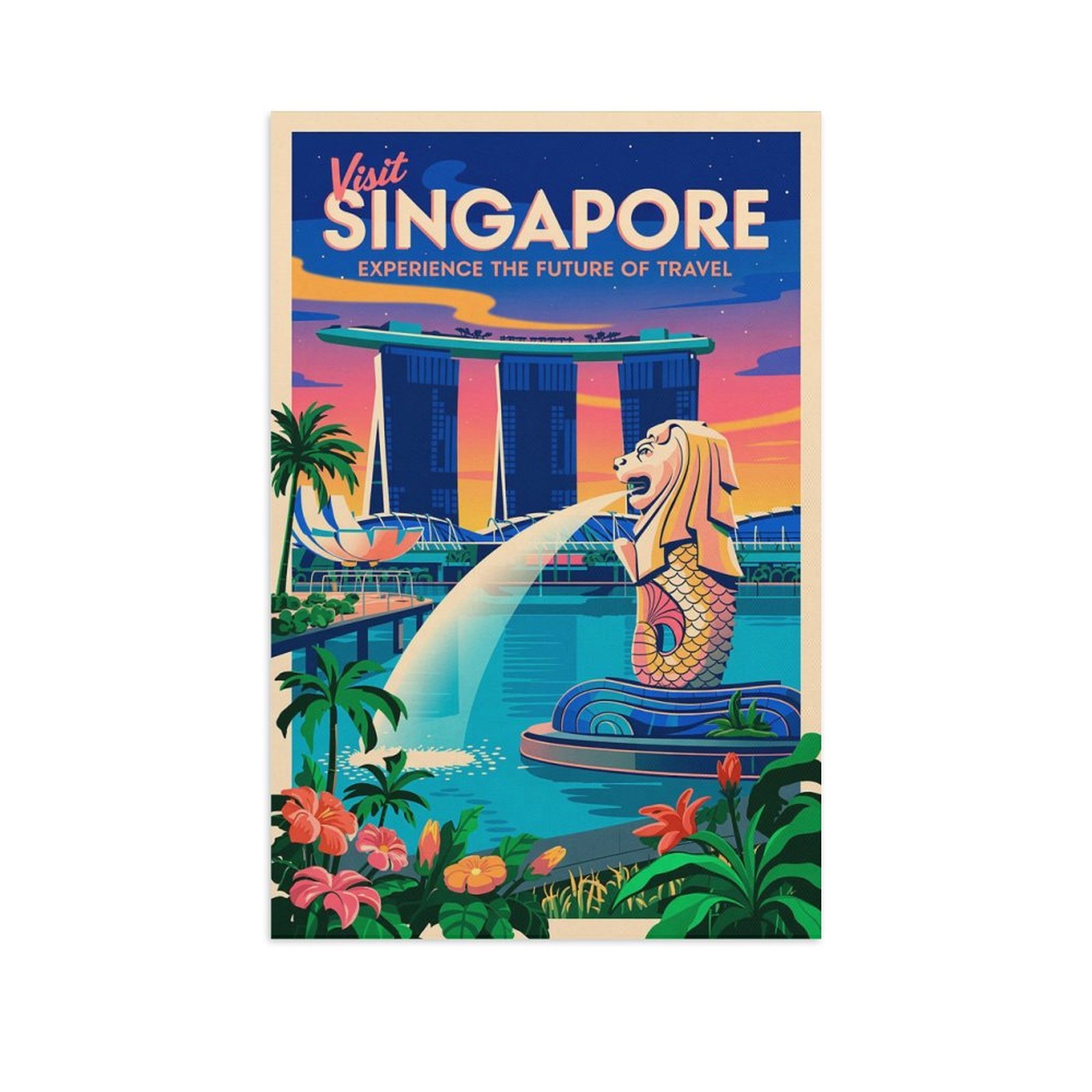 Singapore Retro Travel Poster Vintage Asian City Tourism with Marina ...