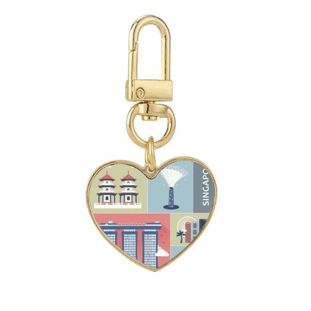 Singapore Skyscraper Famous Spots Gold Heart Keychain Metal Keyring ...