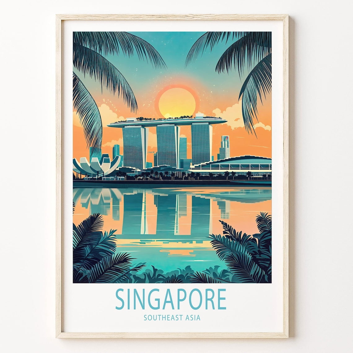 Singapore Travel Poster, Singapore Marina Bay Sands Wall Art, Southeast ...