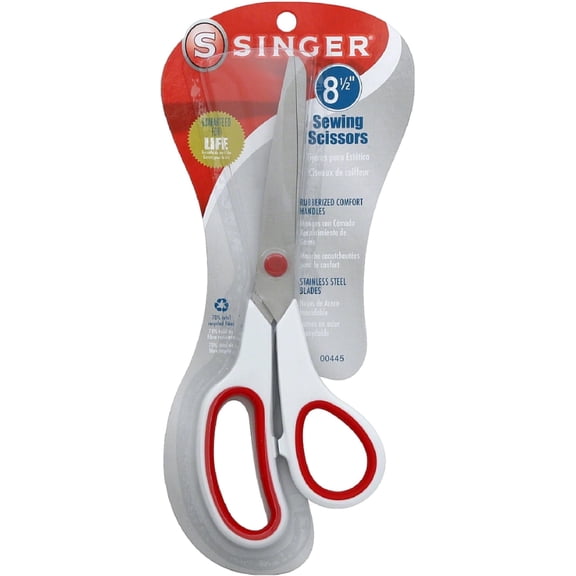SINGER Bent Fabric Scissors, 8.5 Inch, Stainless Steel Blades, Red ...