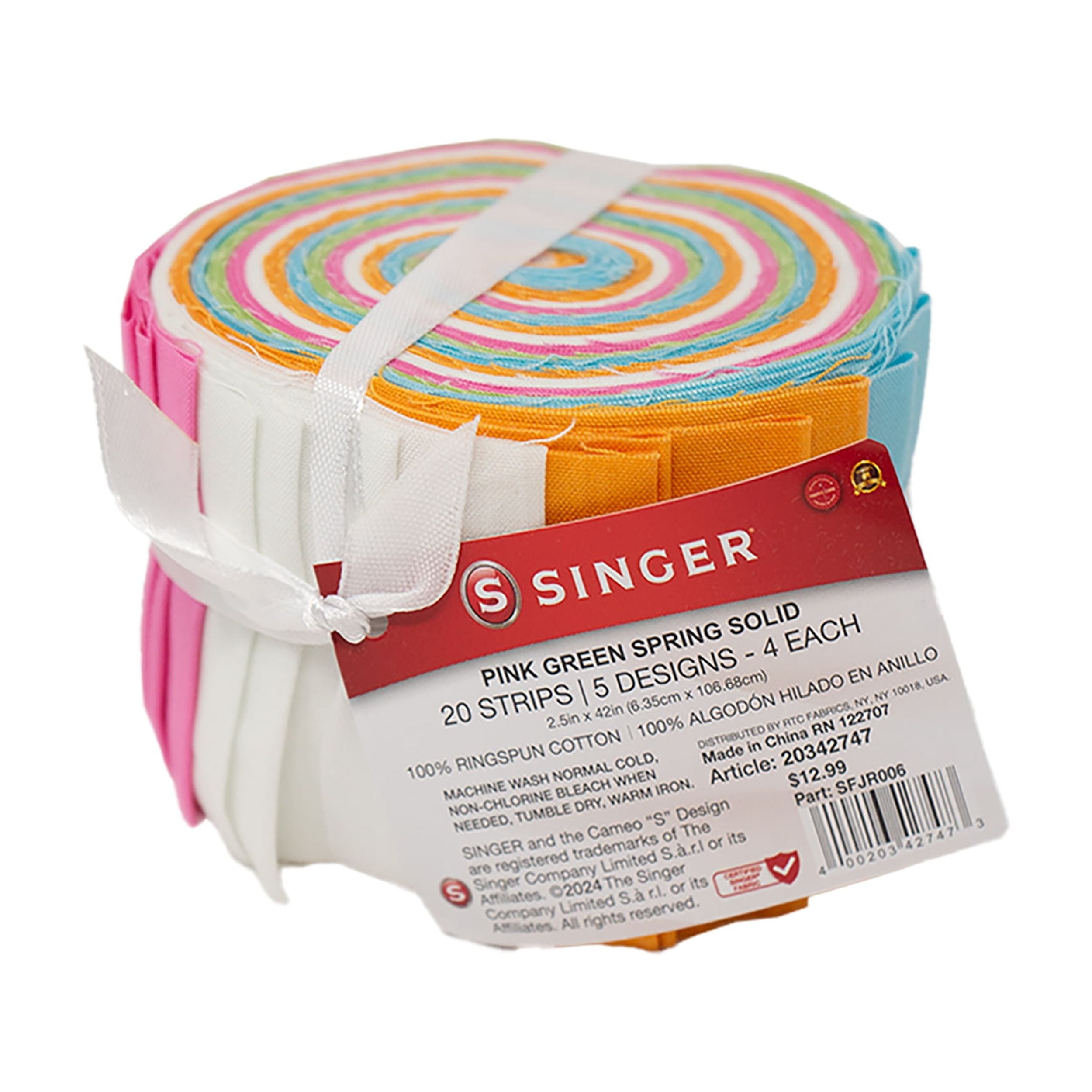 Singer Fabric 100% Cotton, Jelly Roll 2.5''X 42'', Pink Green Spring ...