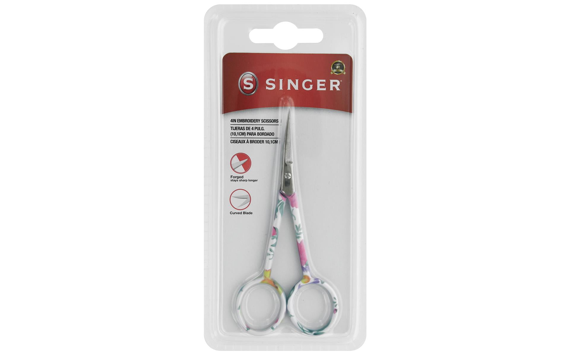 SINGER 4-Inch Forged Embroidery Scissors with Curved Tip and Printed ...