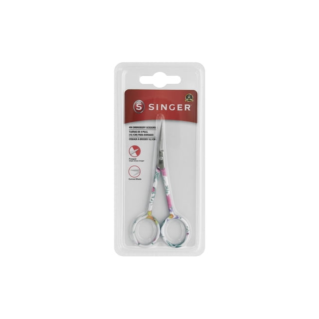SINGER 4-Inch Forged Embroidery Scissors with Curved Tip and Printed ...