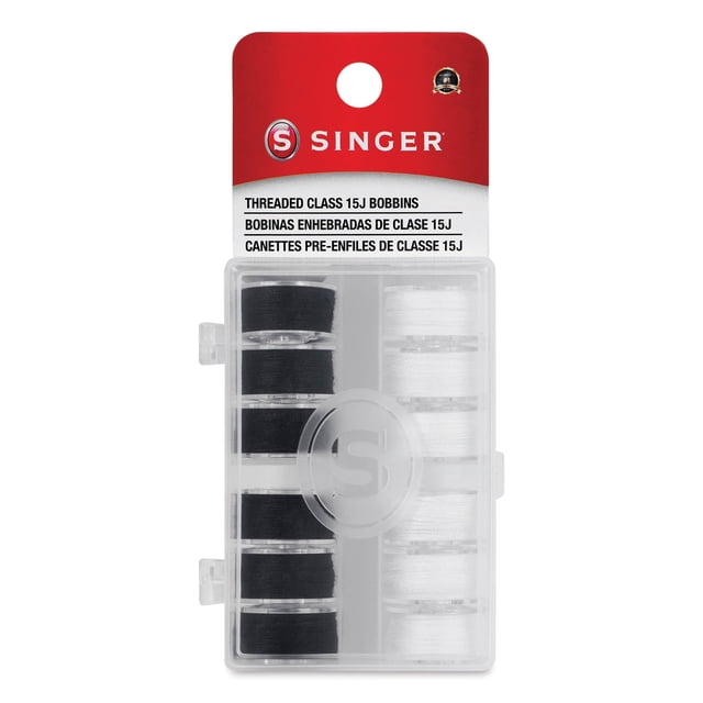 Singer Sewing Machine Bobbins - Class 15J, Black / White, Pkg of 12 ...